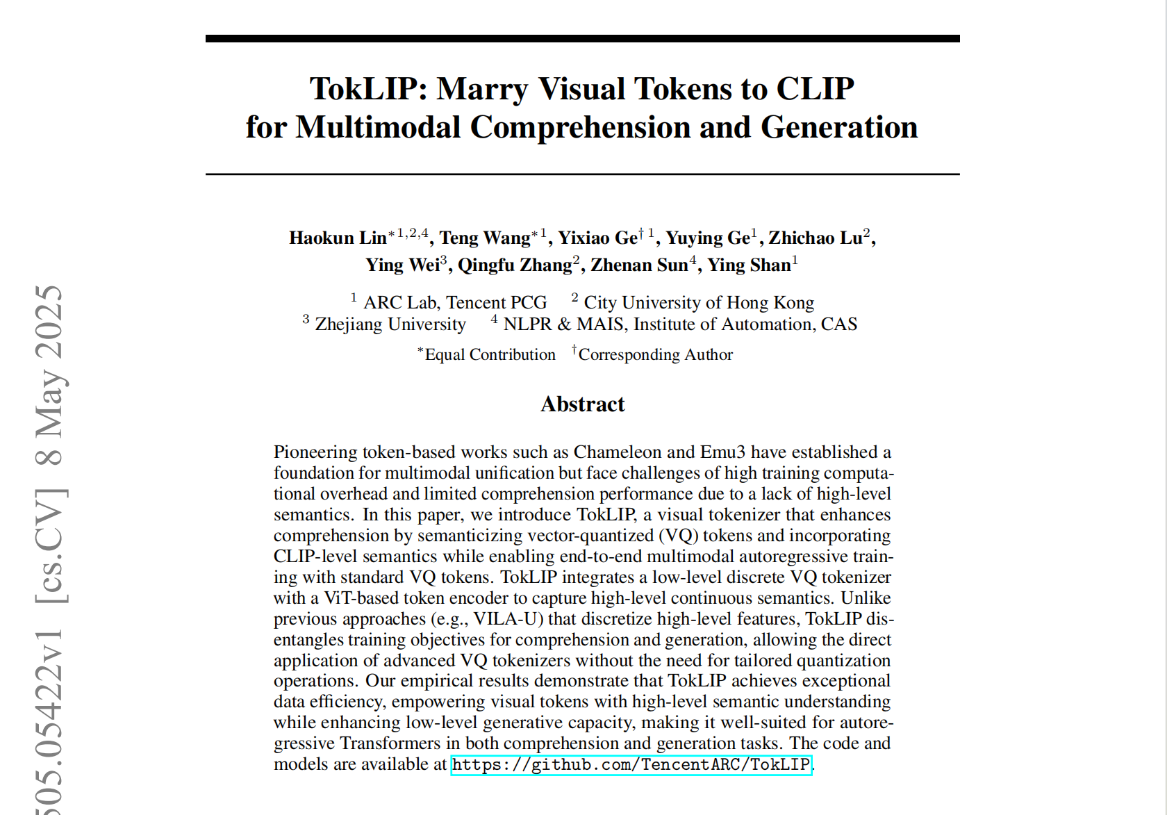 【论文阅读笔记】TokLIP: Marry Visual Tokens to CLIP for Multimodal Comprehension and Generation-CSDN博客