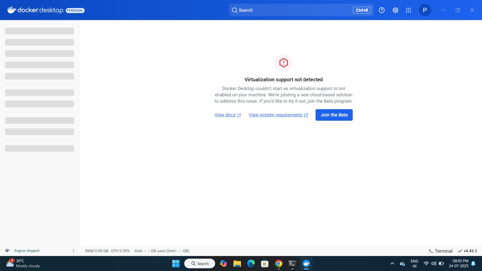 Docker Desktop虚拟化不支持导致启动失败解决方案_virtualization support not detected-CSDN博客