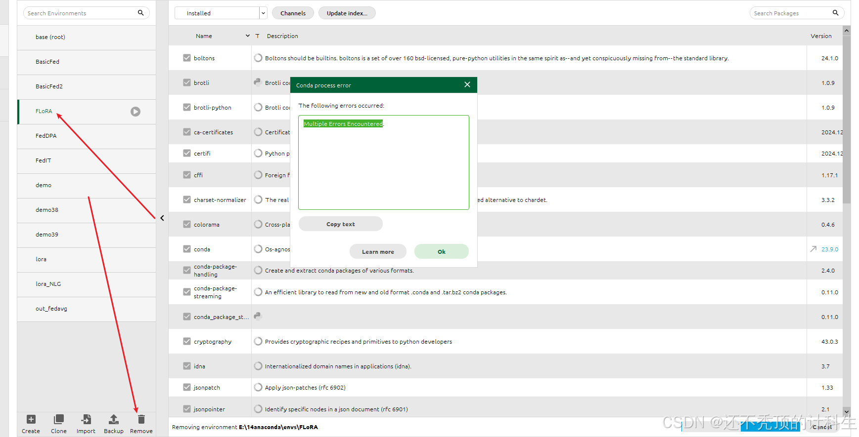 “anaconda删除环境出现Multiple Errors Encountered”问题解决方法_anaconda multiple errors encountered.-CSDN博客