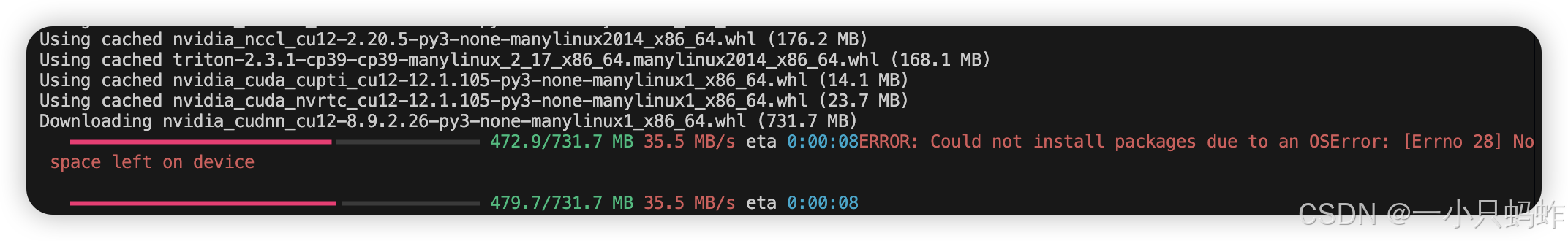 ERROR: Could not install packages due to an OSError: [Errno 28] No ...