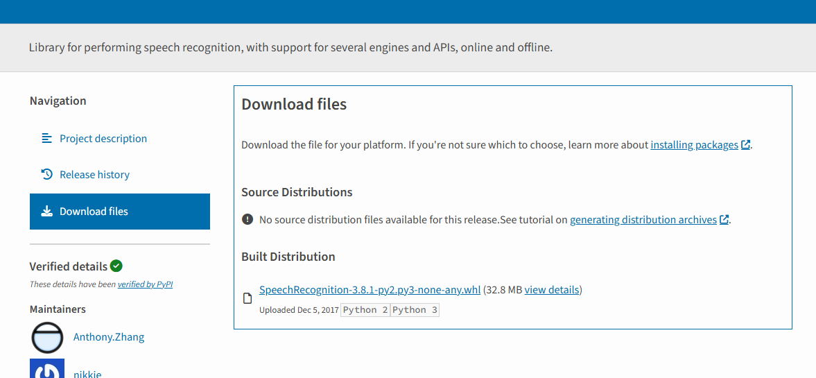 快速解决SpeechRecognition 安装失败的问题_speechrecognition-3.14.3-py3-none-any.whl-CSDN博客