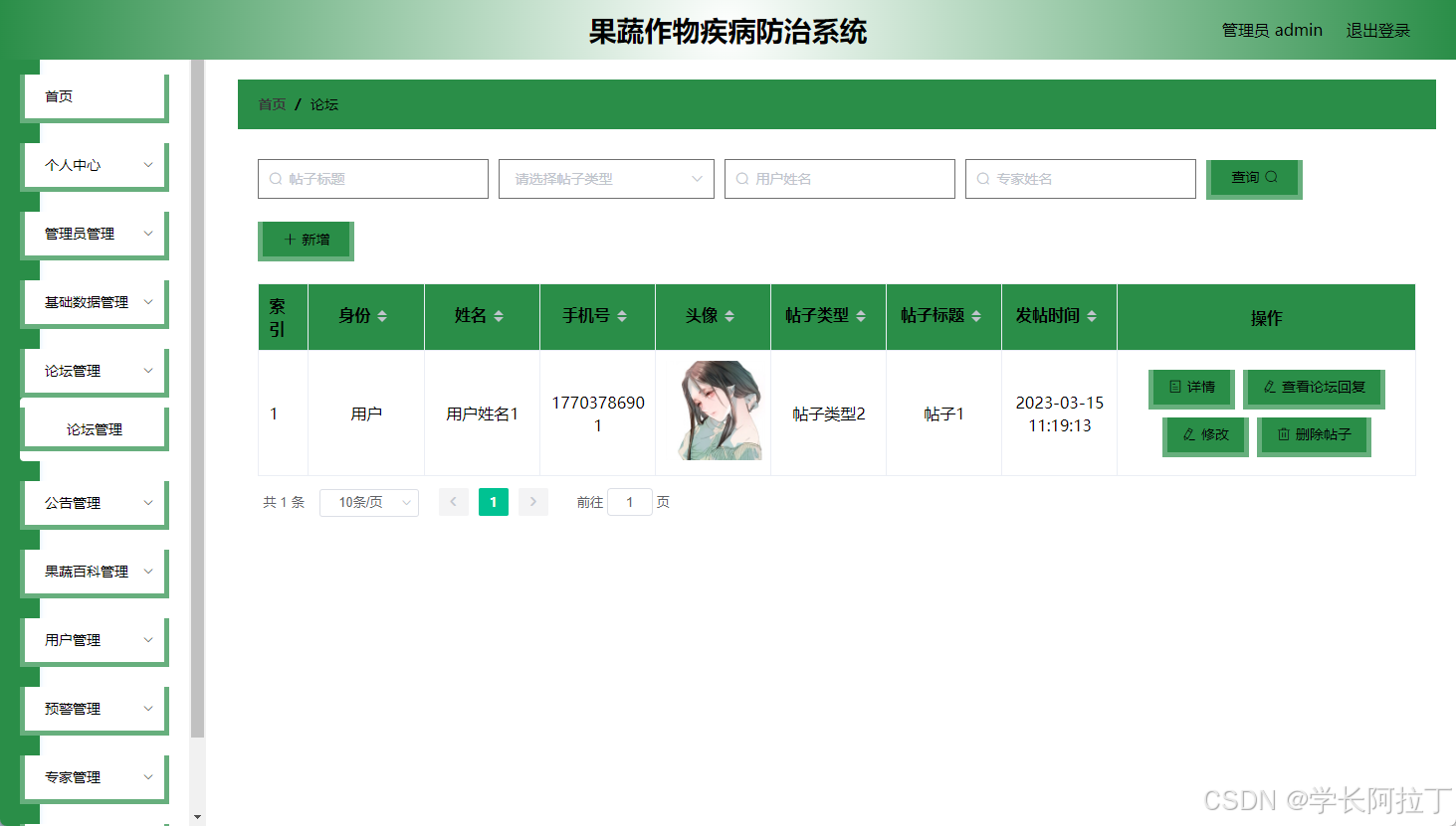 Java毕业设计 基于springboot的果蔬作物疾病防治系统【代码论文ppt】springboot果蔬作物疾病防治系统 Csdn博客