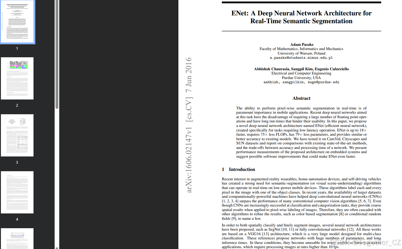 ENet: A Deep Neural Network Architecture for Real-Time Semantic ...