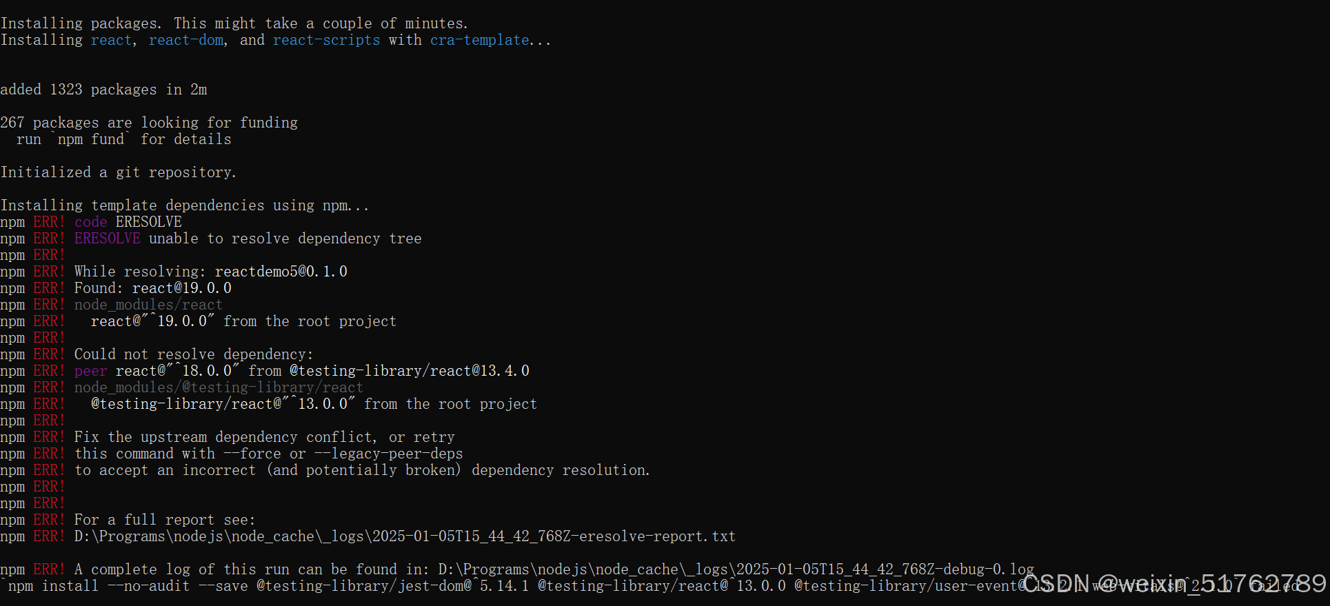 Npm创建react报错依赖版本冲突create React App依赖冲突 Csdn博客