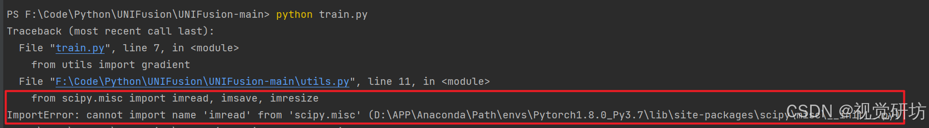 解决报错：ImportError: cannot import name ‘imread‘ from ‘scipy.misc‘ (D:\APP\Anaconda\Path\envs ...