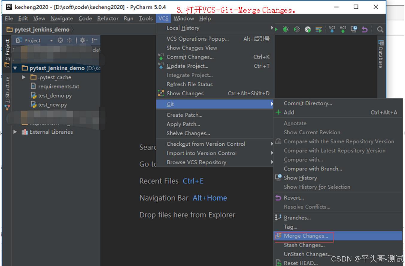 第四种：Git-pycharm 使用git merge合并分支_pycharm git merge-CSDN博客