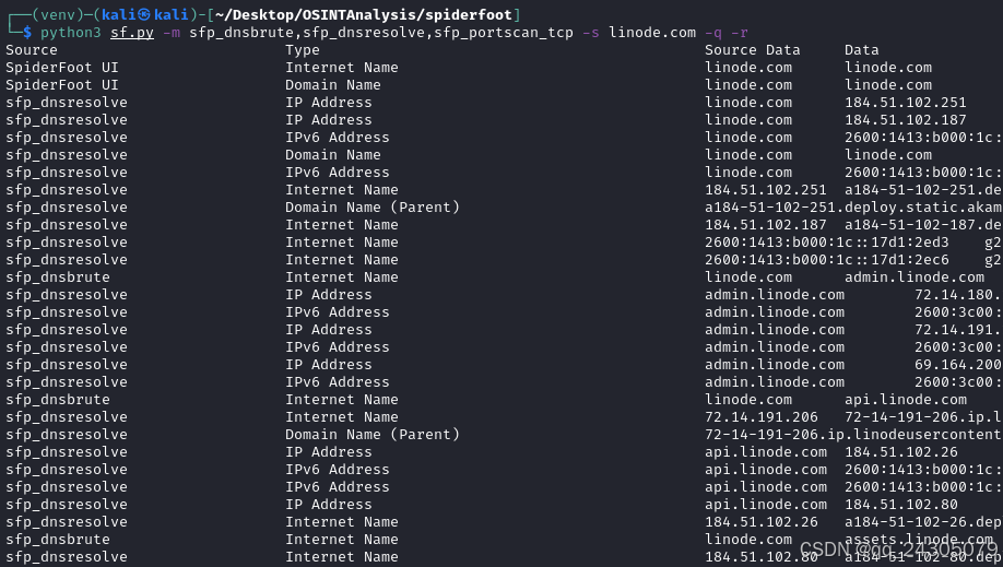 SpiderFoot：一款强大的开源OSINT神器！全参数详解教程！Kali Linux 教程！-CSDN博客