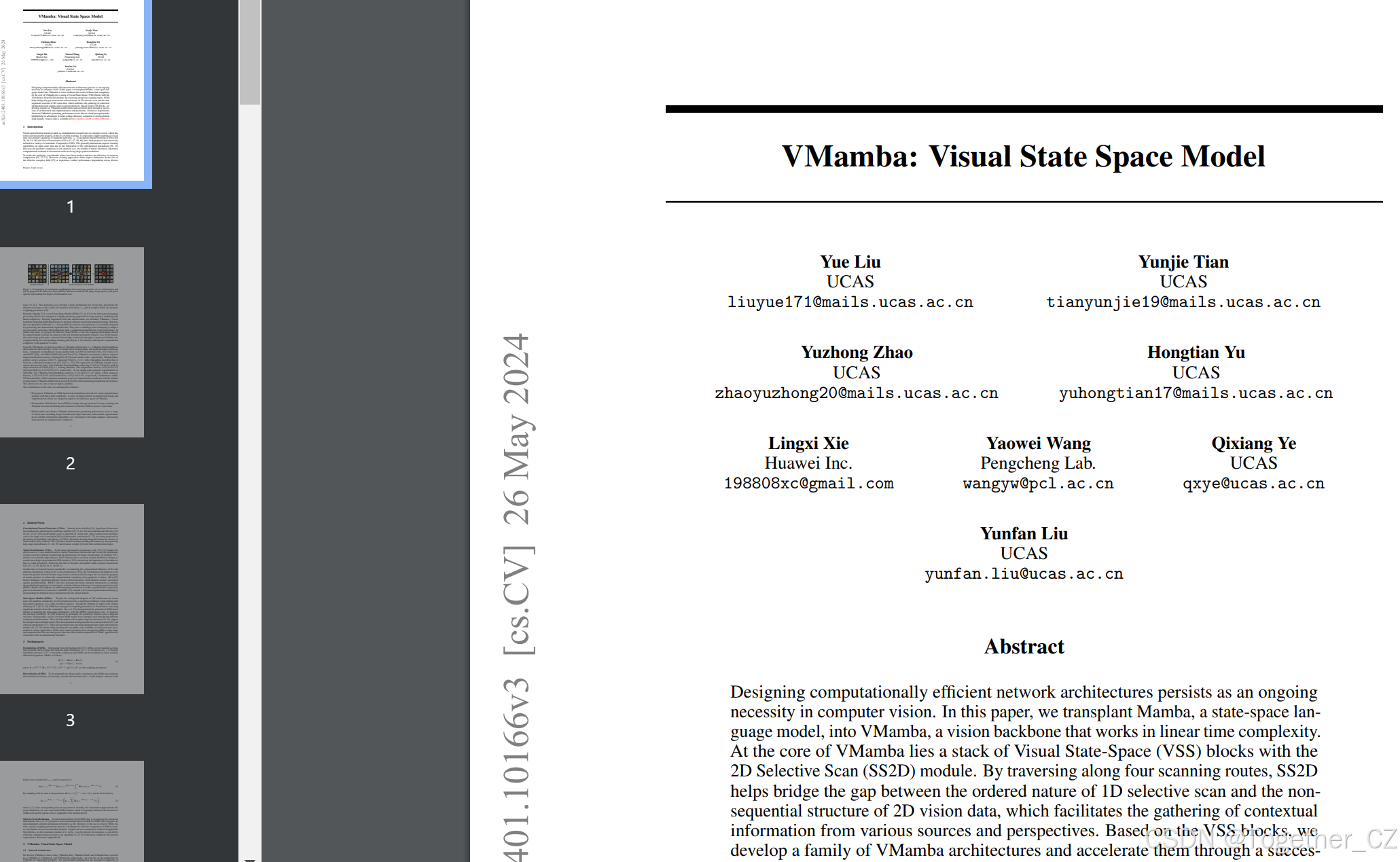 VMamba: Visual State Space Model——视觉状态空间模型-CSDN博客