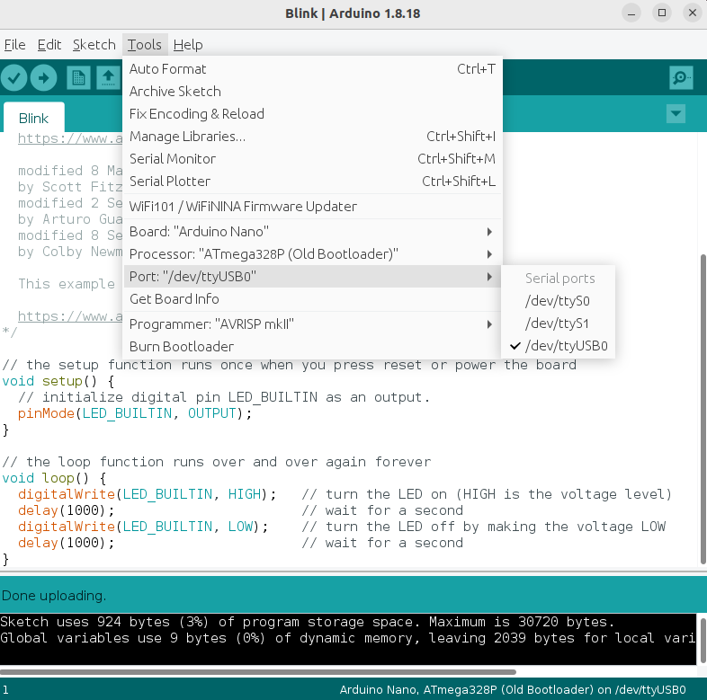 解决虚拟机上Ubuntu22.04运行arduino nano（1.8.18）的Blink程序无法连接串口的问题_ubuntu2204 shibie arduino-CSDN博客