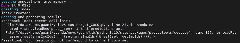 转换COCO指标时报错：AssertionError: Results do not correspond to current coco set-CSDN博客