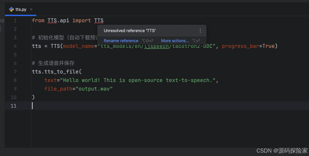 conda安装TTS,pycharm2024.3.3报错引用不到(mbp2019)_conda中安装不了 edgetts-CSDN博客