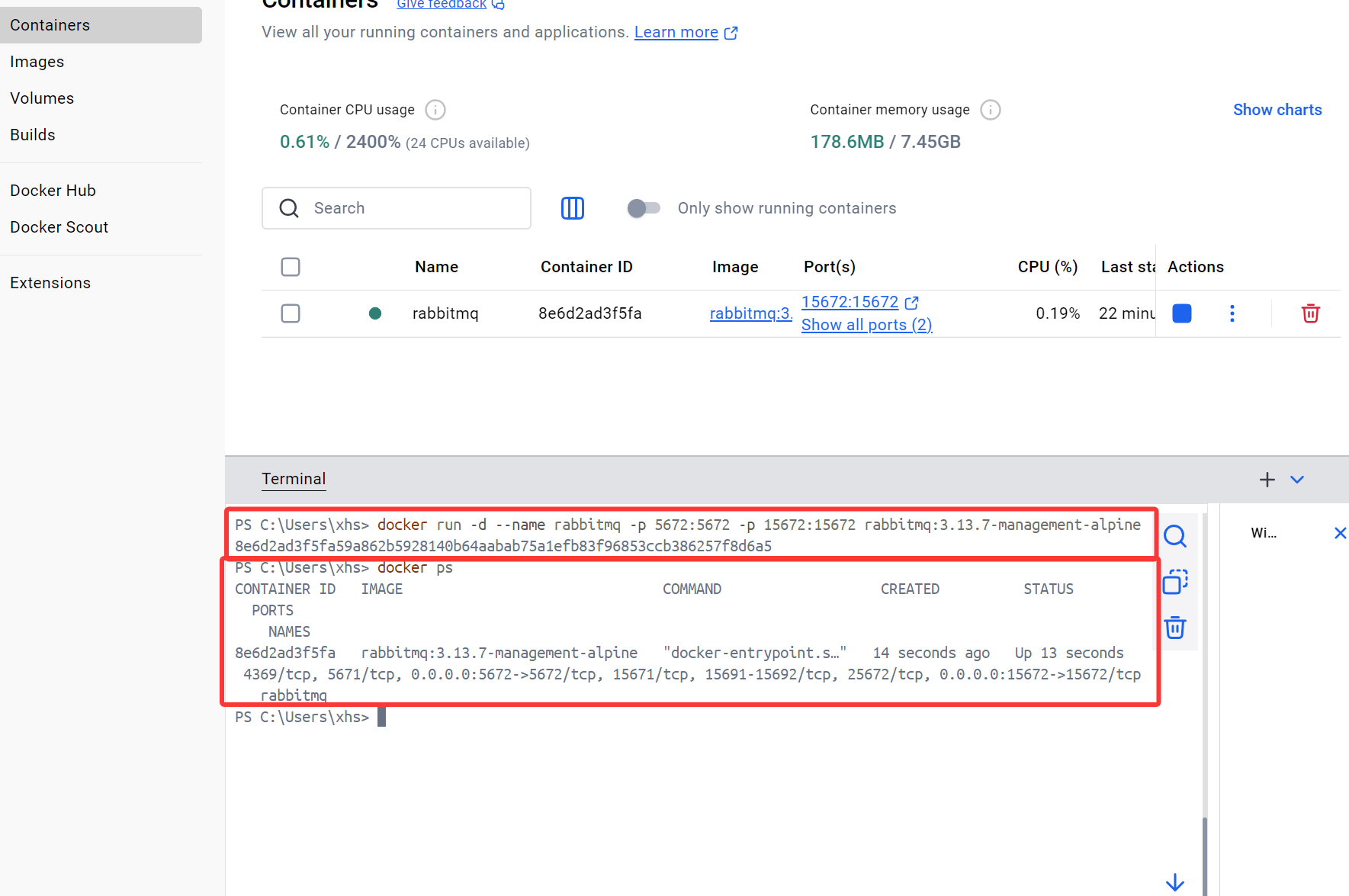 （win11）docker desktop中拉取rabbitmq:management镜像并运行容器_华为云镜像仓库rabbitmq:3.13.7-management-CSDN博客