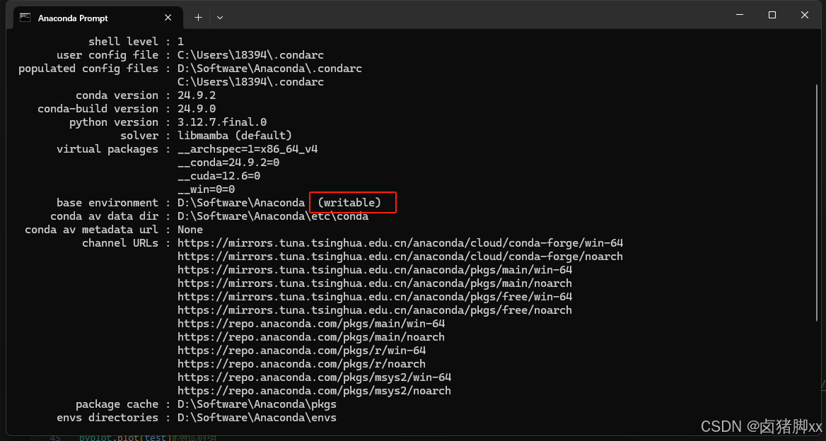 已解决：windows anaconda报错：NoWritablePkgsDirError: No writeable pkgs directories configured.-CSDN博客