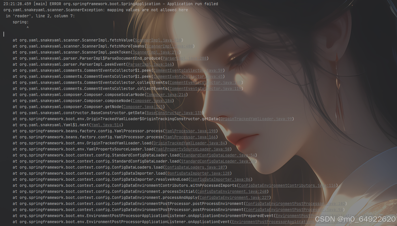 Application run failedorg.yaml.snakeyaml.scanner.ScannerException: mapping values are not ...