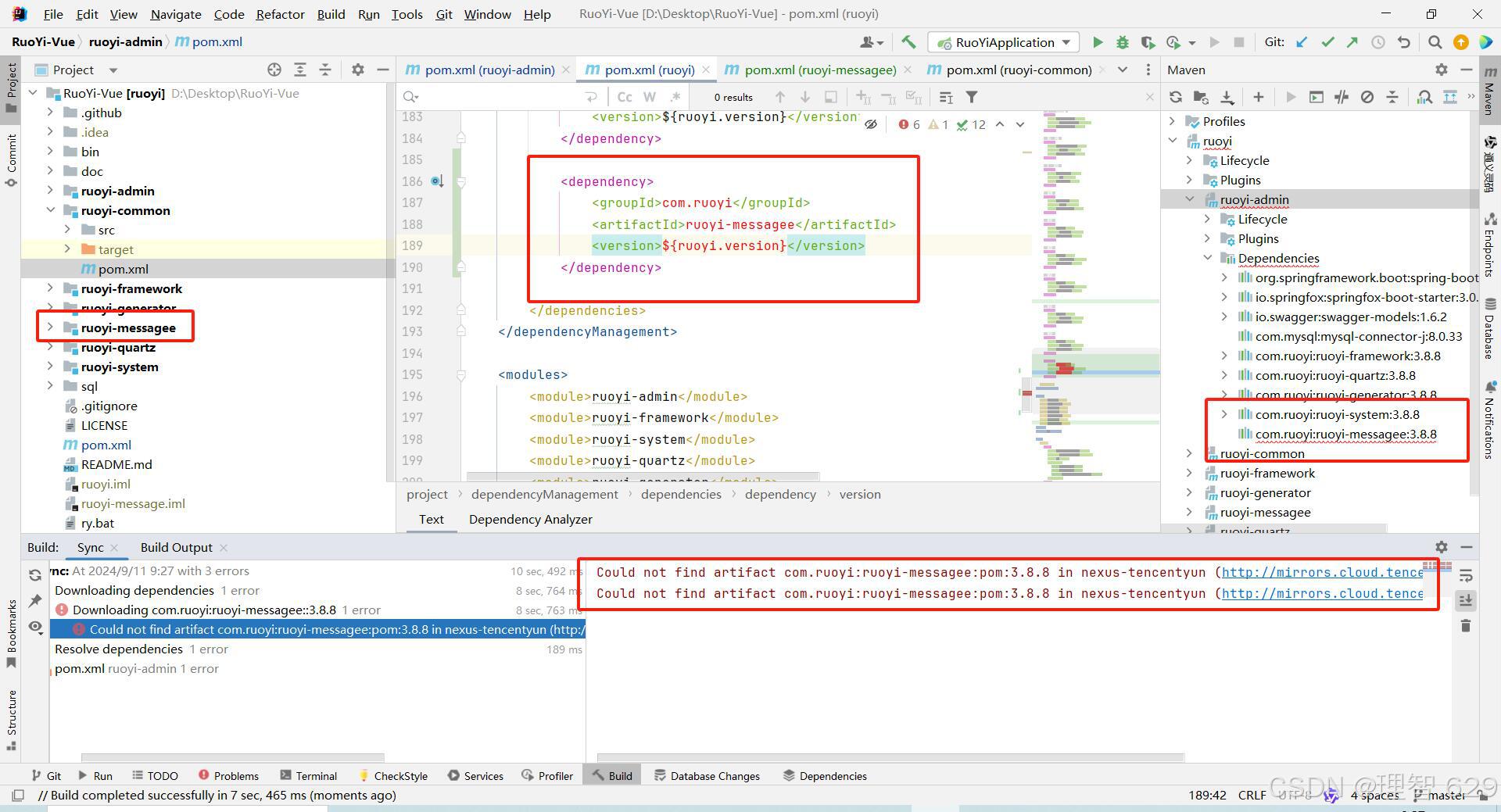 若依项目添加自定义模块-出现依赖problem解决方案_could not find artifact com.ruoyi-CSDN博客