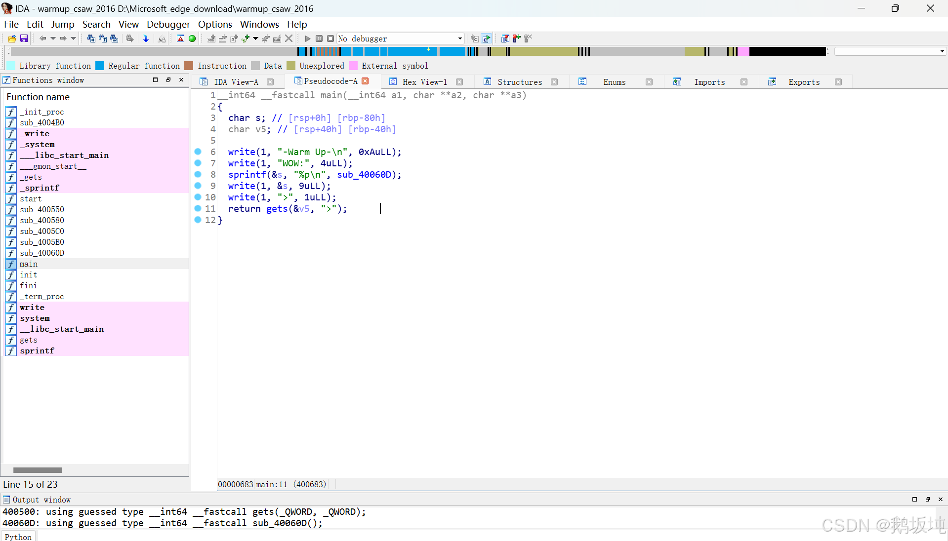 BUUCTF-PWN题详解（warmup_csaw_2016&ciscn_2019_n_1）_buuctf warmup-CSDN博客