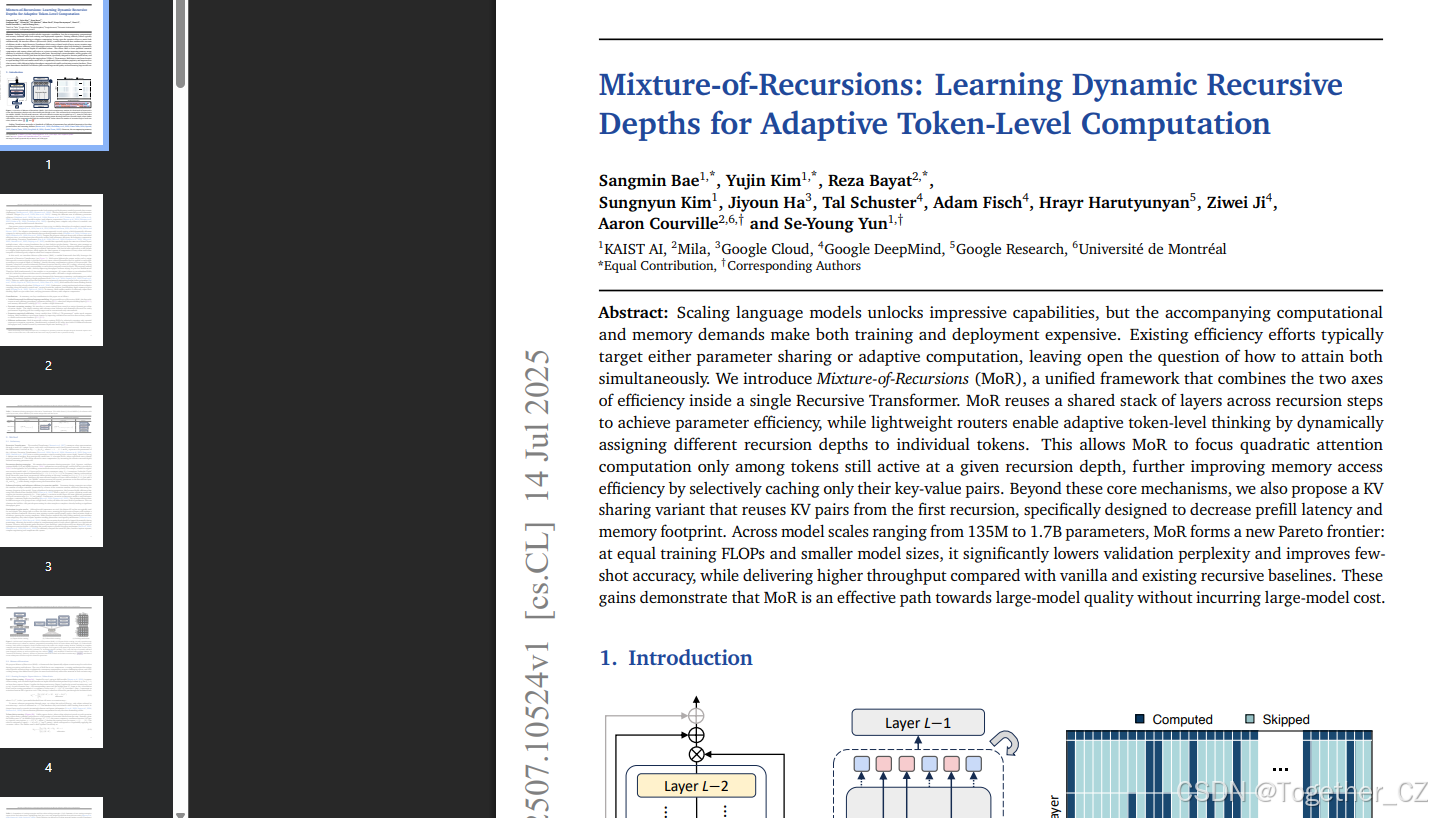 MoR：Mixture-of-Recursions: Learning Dynamic Recursive Depths for Adaptive Token-Level ...