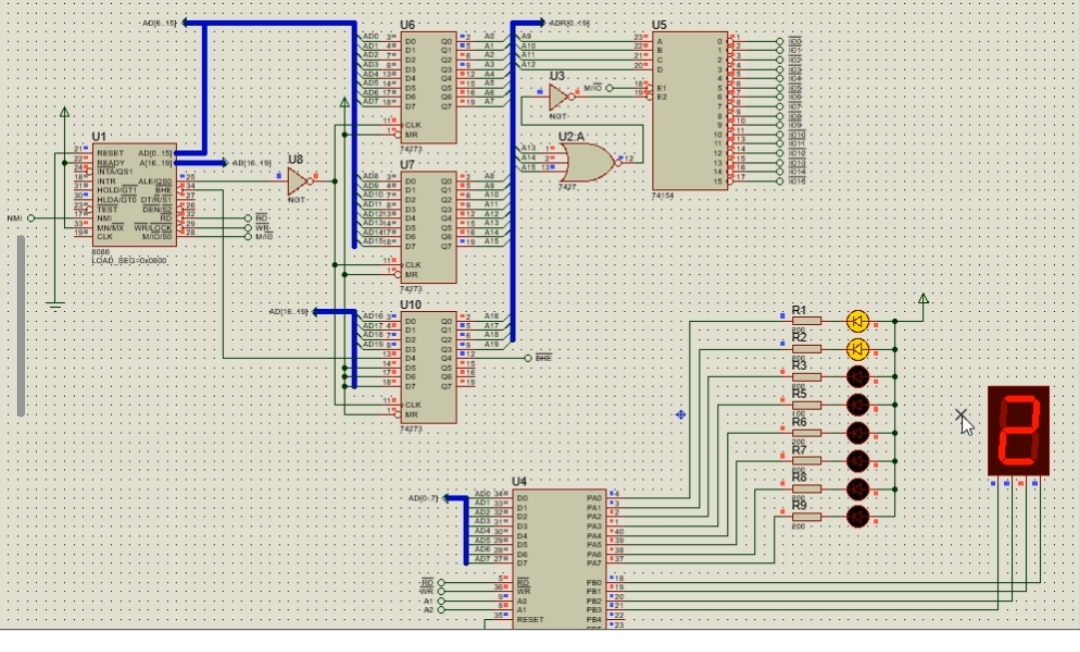 4.71.1基于8086的八个LED流水灯以及数码管循环显示十位数的学号学号学号可以自己修改，代码很简单一百行左右，直接在代码上把学号修改就变成你自己的设计了。proteus8.9版本仿真工程 ...