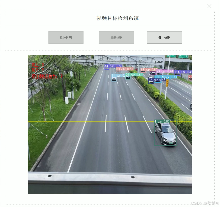 基于yolov5和deepsort实现车辆检测、追踪和计数,支持视频和摄像实时检测与追踪,可用自己的数据集训练模型【pytorch框架,python源码】python蓝博ai工作室 Ai编程社区