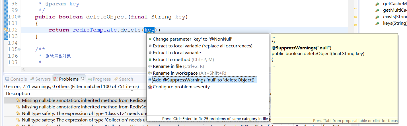 Null type safety: The expression of type ‘String‘ needs unchecked conversion to conform to ...
