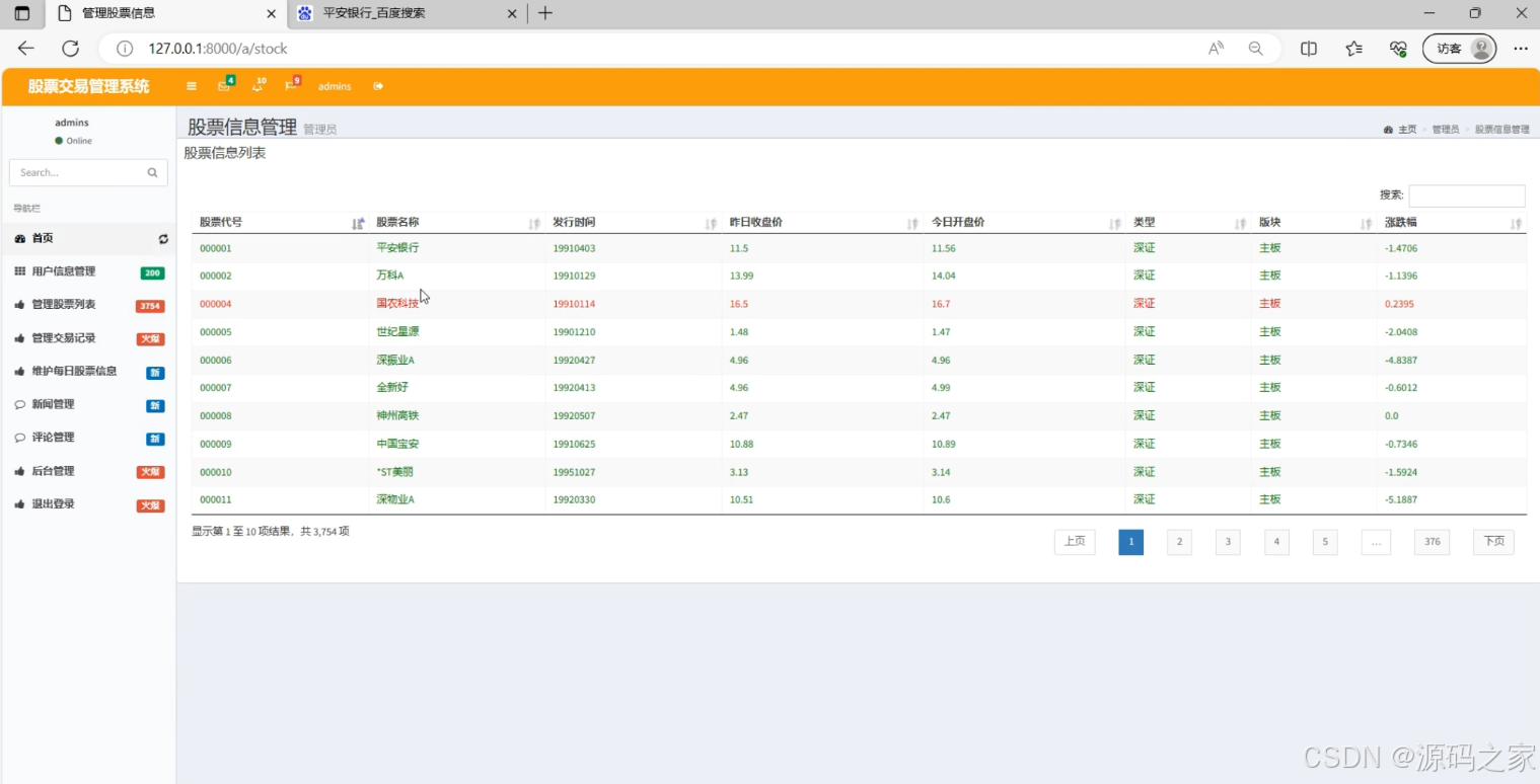 毕业设计：python股票交易数据分析系统 可视化 股票数据分析 金融数据分析 Django框架 爬虫技术 大数据毕业设计（源码） Python源码之家 程序员理财社区