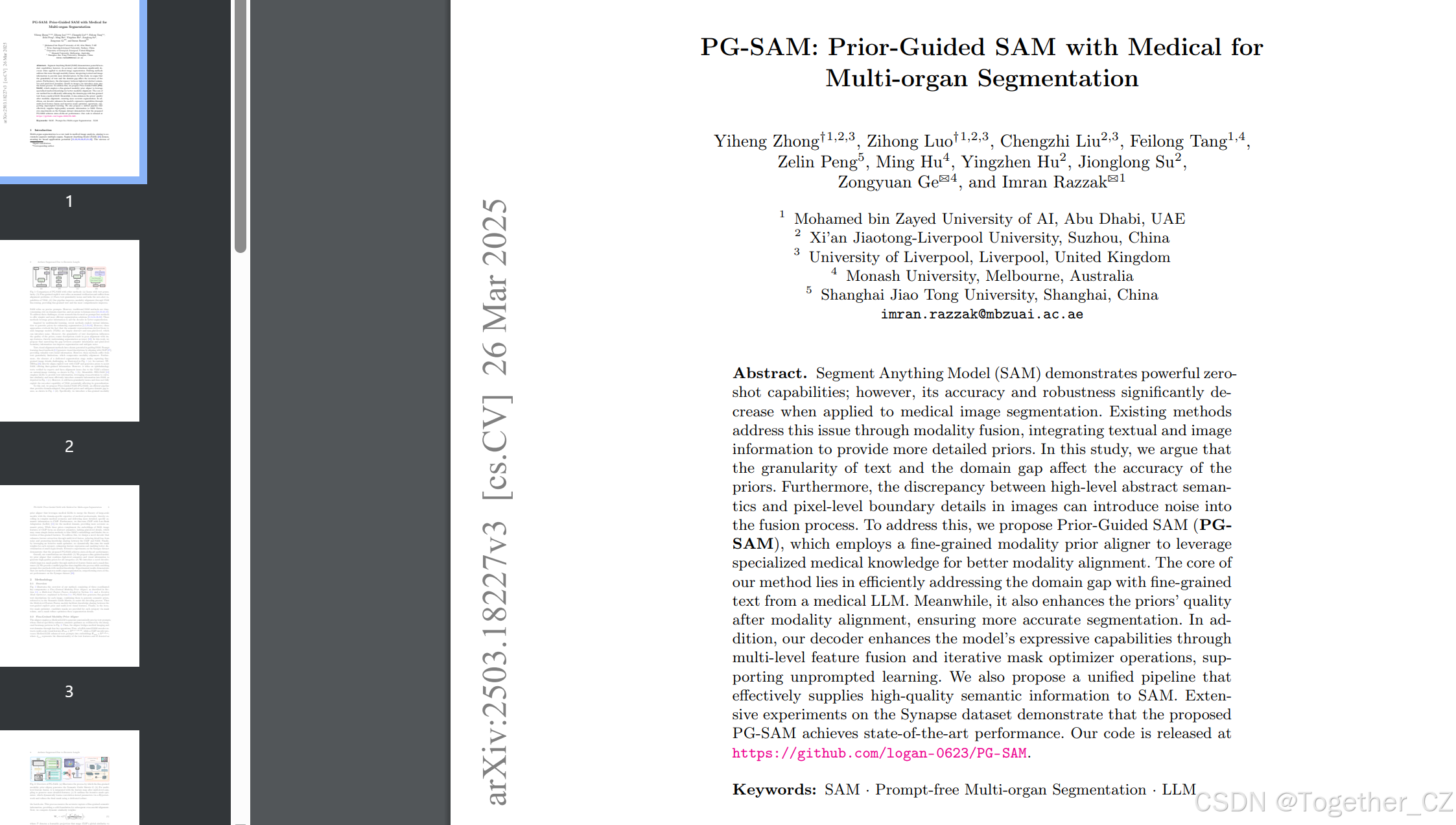 PG-SAM: Prior-Guided SAM with Medical for Multi-organ Segmentation——用于多 ...