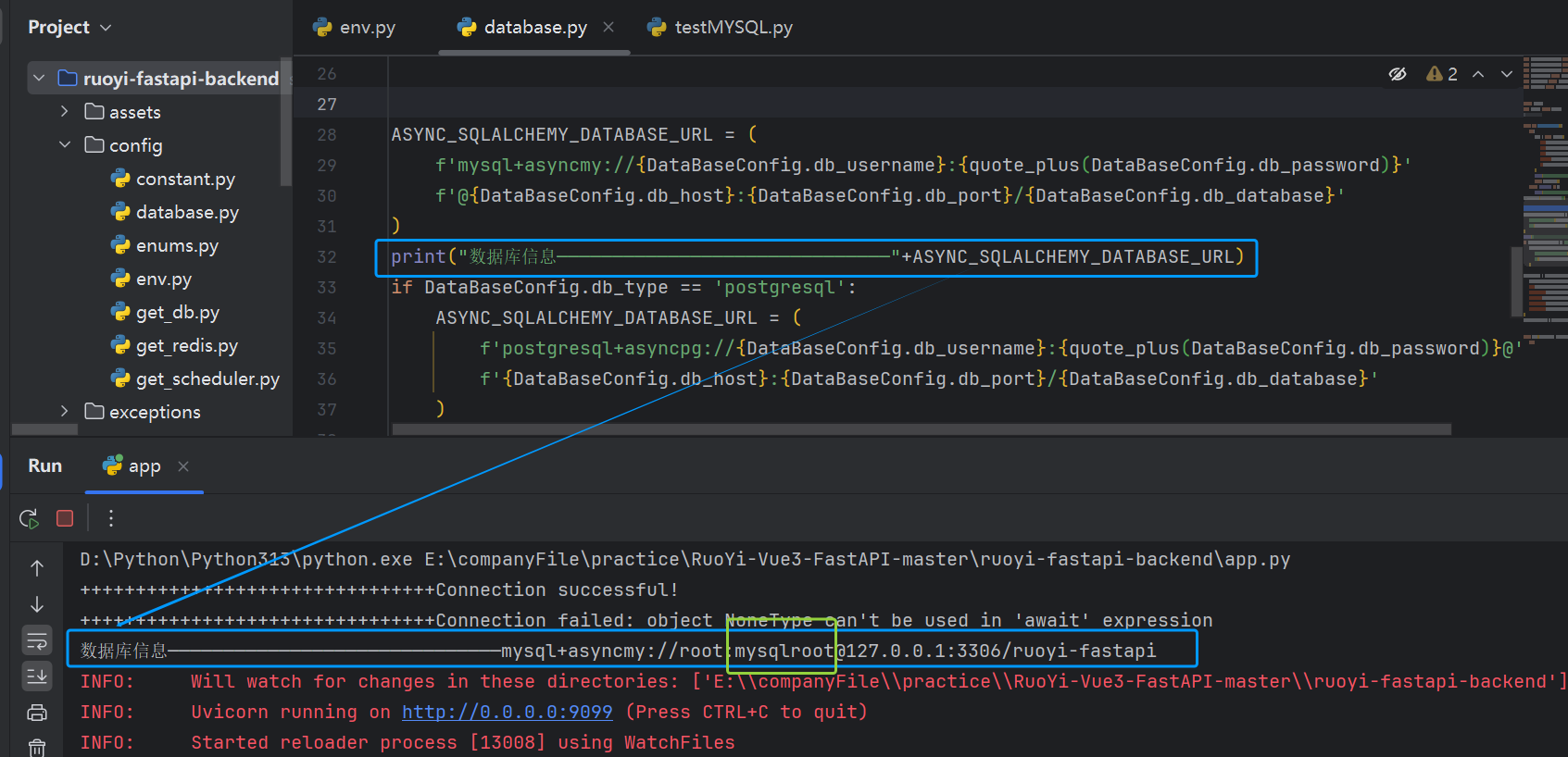 (asyncmy.errors.OperationalError) (1045, “Access denied for user ‘root‘@‘localhost‘ (using ...