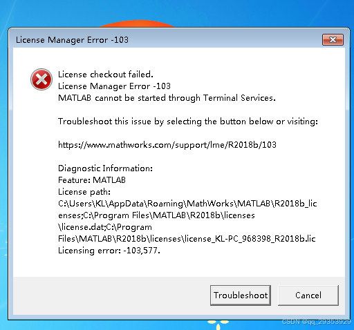 远程桌面启动matlab，License Manager Error -103-CSDN博客