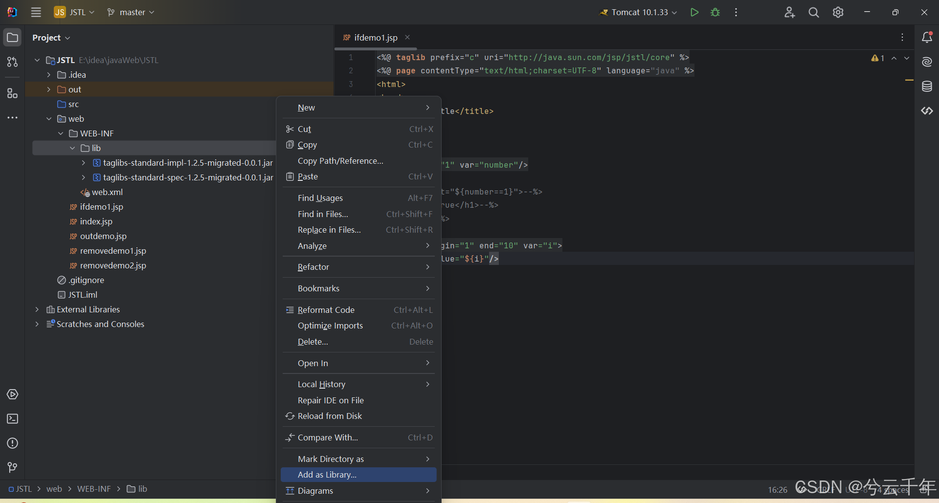 idea2024使用tomcat10.1.x配置jstl，解决兼容问题。jakarta. servlet. ServletException ...