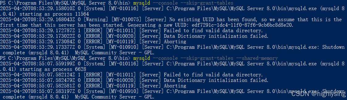 win10系统mysql8.0执行mysqld --console --skip-grant-tables失败[已解决]_mysqld ...
