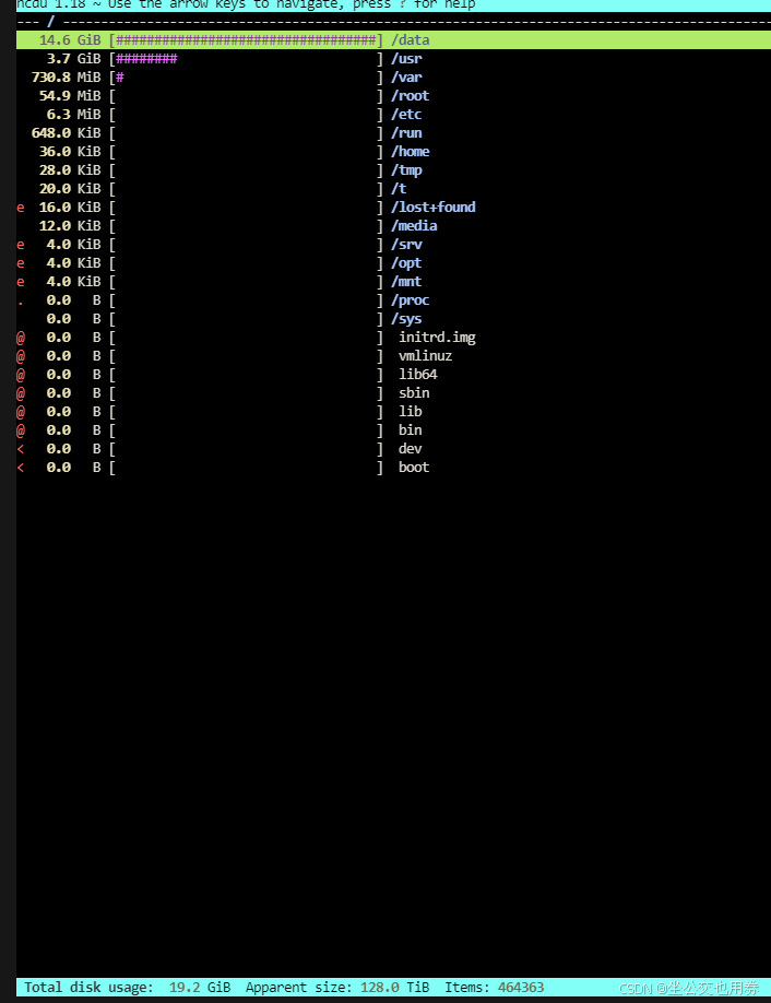 使用ncdu查看Linux磁盘空间分布-CSDN博客