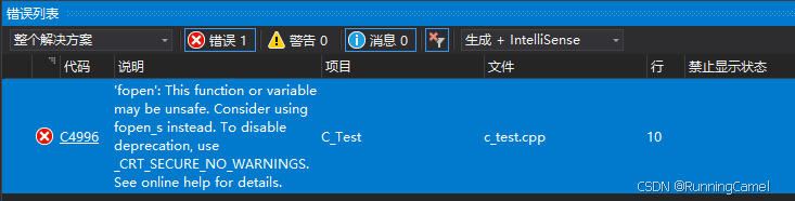 【C语言基础】C4996 ‘fopen‘: This function or variable may be unsafe. _fopen': this function or ...