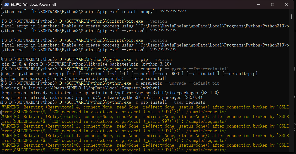 Fatal error in launcher: Unable to create proce“C:\Users\KevinPhelan\AppData\Local\Programs ...