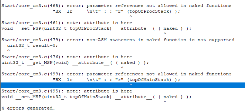 Start/core_cm3.c(445): error: non-ASM statement in naked function is not supported-CSDN博客
