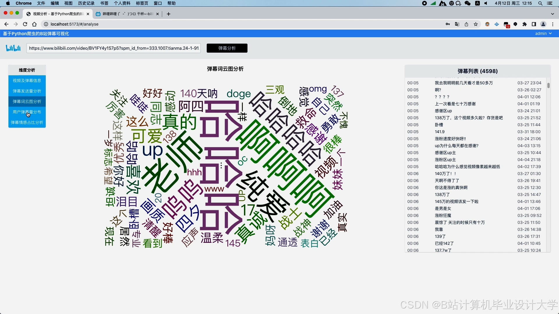 计算机毕业设计django大模型弹幕情感分析可视化 B站弹幕可视化 Python视频数据分析 视频可视化 机器学习 深度学习 Python爬虫 知识图谱lw文档ppt1对1讲解 Csdn博客