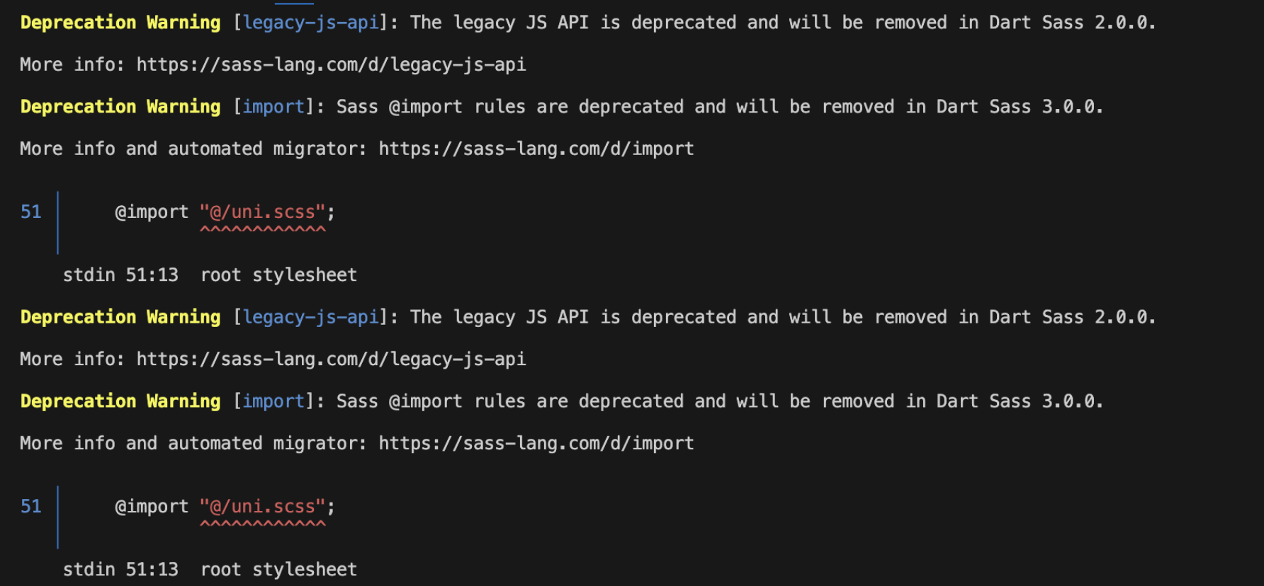 解决使用命令行创建uniapp-vue2项目，启动后控制台一直警告：Deprecation Warning [import]:Sass @import rules are deprecated ...