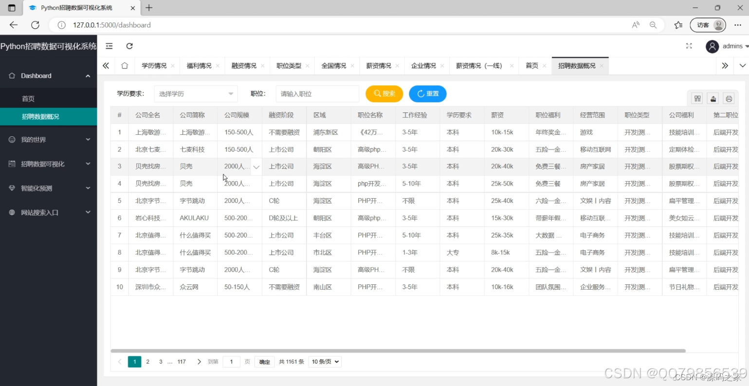 毕业设计：python招聘数据分析可视化系统爬虫7种薪资预测算法flask框架拉勾网招聘数据分析与预测系统 Csdn博客