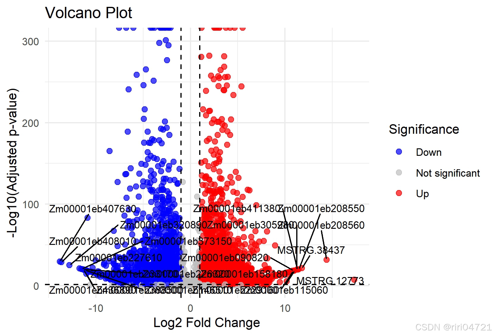 R语言实现简单火山图并给差异表达前十的基因加标签_r语言排名前10名的下降基因-CSDN博客