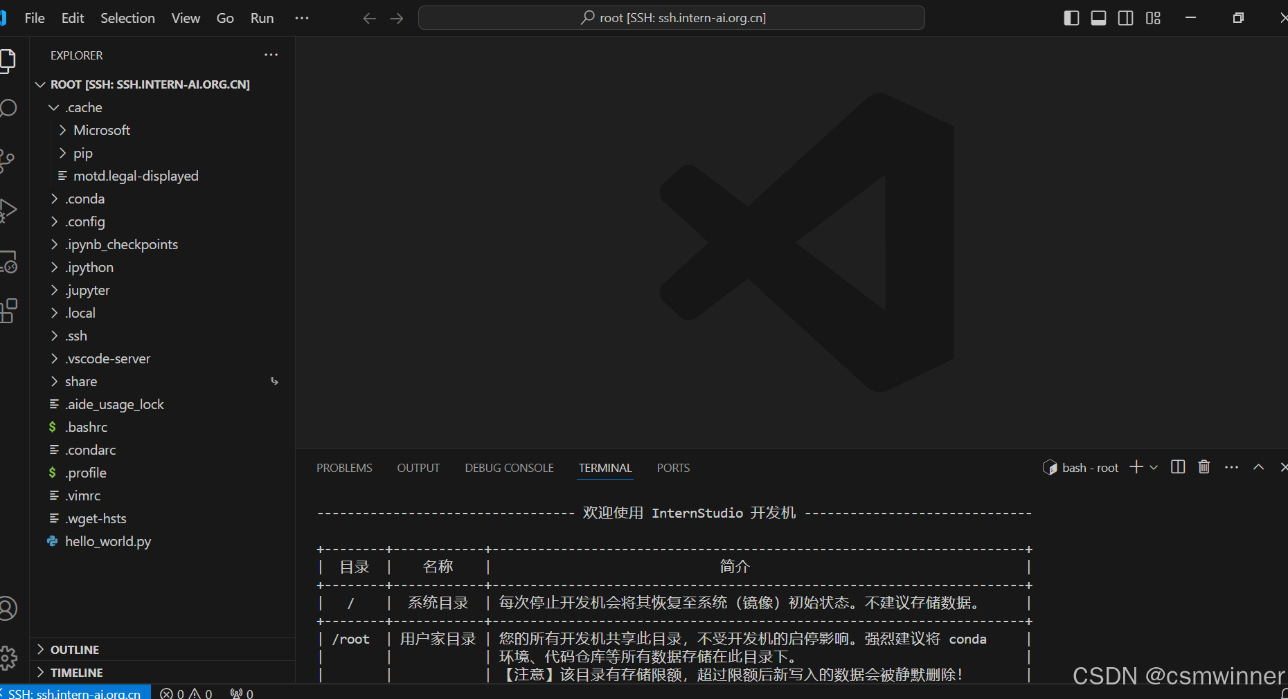 书生关卡（L0G1000）闯关任务:完成SSH连接与端口映射并运行hello_world.py-CSDN博客