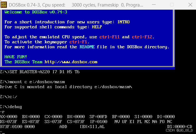 使用dosbox的debug功能和调试汇编语言源文件asm_dosbox debug-CSDN博客