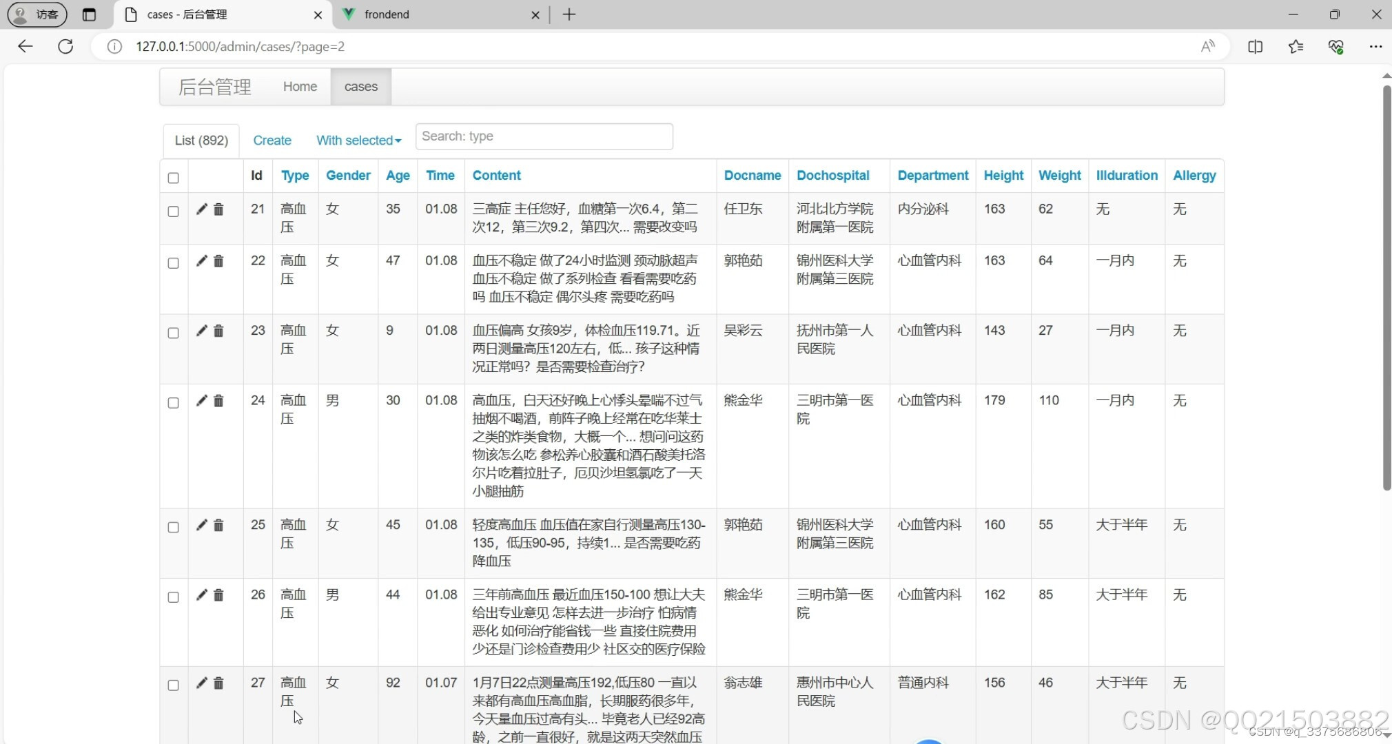Python医疗数据分析可视化实时监控系统 Python 疾病数据 智慧医疗 机器学习算法 随机森林（源码讲解视频） Csdn博客