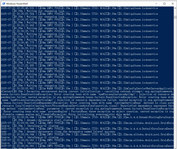 Liquibase.lockservice waiting for changelog lock...错误，SpringBoot程序无法启动_waiting for changelog ...