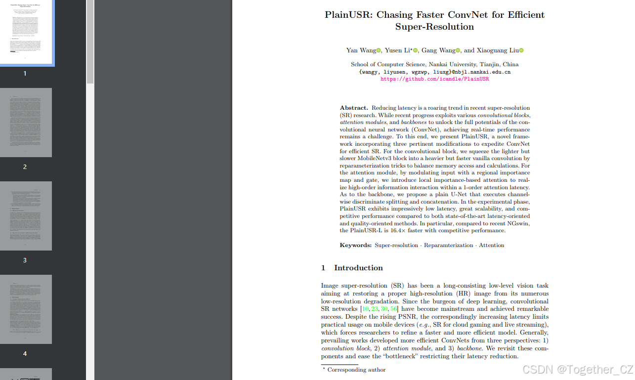 PlainUSR: Chasing Faster ConvNet for Efficient Super-Resolution——追求更快的卷积网络以实现高效超分辨率-CSDN博客