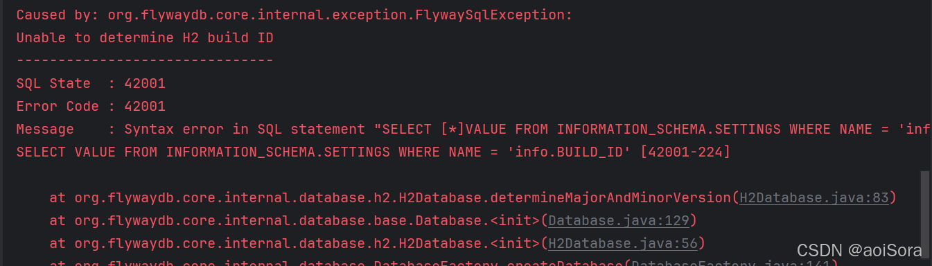 Syntax error in SQL statement “SELECT [*]VALUE FROM INFORMATION_SCHEMA.SETTINGS WHERE NAME ...