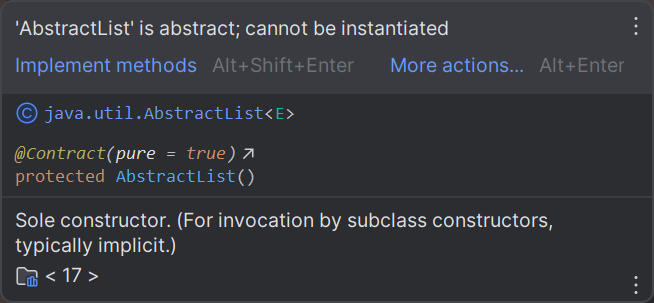 定义集合时出现‘AbstractList‘ is abstract； cannot be instantiated报错_is abstract; cannot be instantiated ...