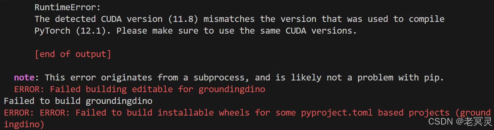 部署Grounded-SAM时报错cuda version（11.8）mismatches the version that was used to compile PyTorch（12.1 ...