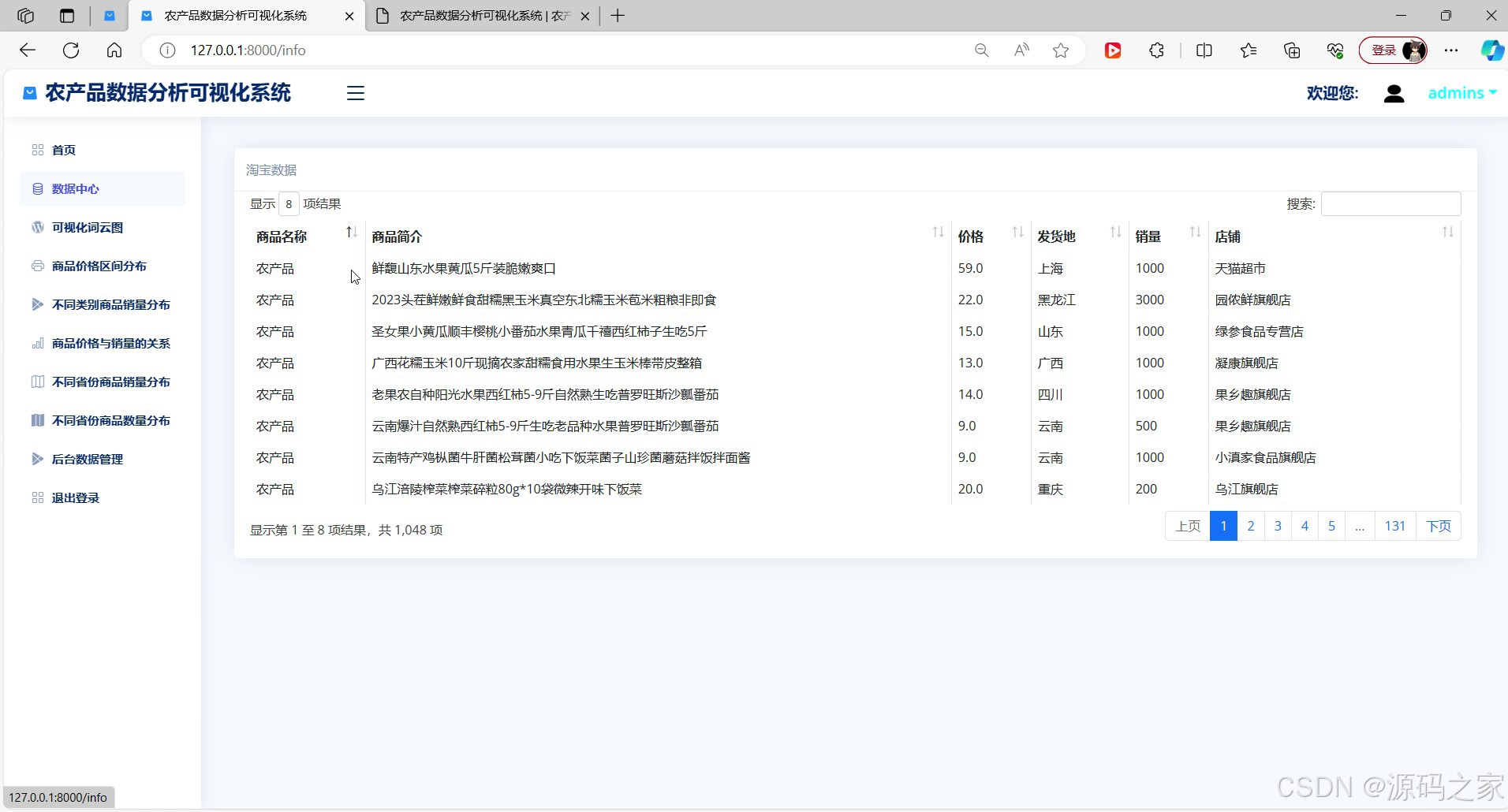 基于python农产品销售数据分析可视化系统 农业 农作物 销量数据分析 Django框架 大数据毕业设计(源码) Python源码之家