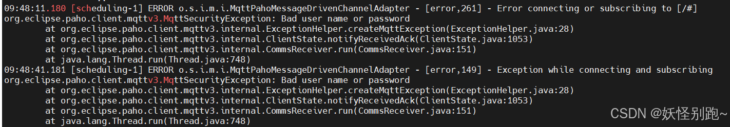 mqtt报错：用户名密码错误_at org.eclipse.paho.client.mqttv3.internal.excepti-CSDN博客