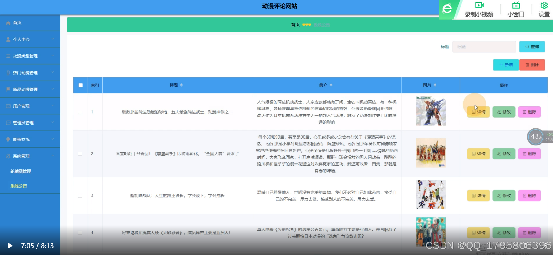 基于java+ssm+vue动漫评论网站vue（源码+数据库+lw+PPT+讲解视频）-CSDN博客