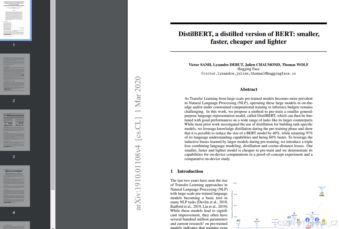 DistilBERT, a distilled version of BERT: smaller,faster, cheaper and lighter——蒸馏版本：更小、更快、更便宜、更轻便 ...